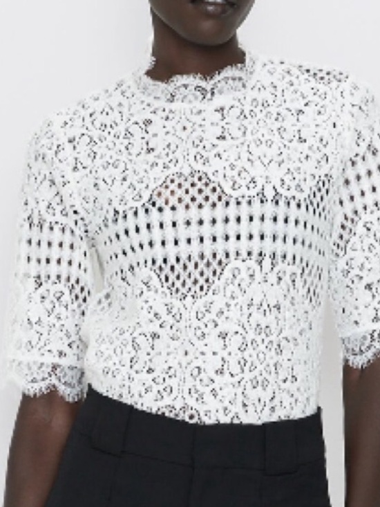 Zara | Tops | Zara White Crochet Lace Shortsleeve Top | Poshmark